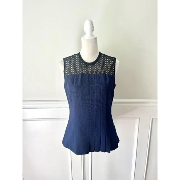 Carlisle | Tops | Carlisle Wool Tailored Lace Accent Top Navy And Black ...